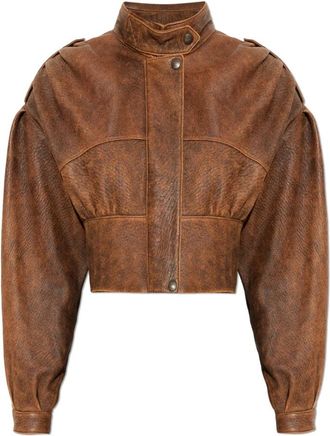 Chlo&eacute; Femme, Vestes, Brun, Taille: 40 FR Veste en cuir &agrave; col montant