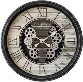 Globo Lighting Wanduhr Uhr Wanddekoration Zeitmesser Kunststoff schwarz Zahnr&auml;der D 50,8 cm