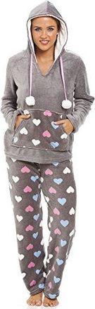 Camille Femme Onesie Multicolore Imprimé Coeur Polaire Super Doux - Pyjama Adulte Confortable Chaud Hiver avec Capuche et Fermeture Éclair