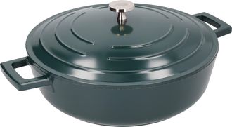 MasterClass MasterClass Gusseiserner flacher Schmortopf mit Deckel, 4 Liter, GREEN
