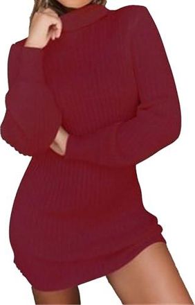 Generic Mini robe pull &agrave; col roul&eacute; pour femme - Automne et hiver - Col montant - Robe moulante &agrave; manches longues en tricot, Rouge, 4XL