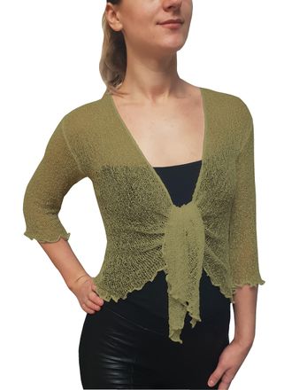 Mimosa Damen geh&auml;kelter Bolero offener Cardigan Glitzer oder einfarbige super Dehnbare Spitzen-Fischnetz-Strickjacke Normal und &Uuml;bergr&ouml;&szlig;e
