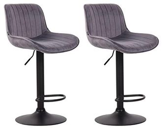 Clp Lot De 2 Tabourets De Bar Lentini en Velours I Chaise Haute De Bistrot avec Repose-Pieds Hauteur R&eacute;glable Pivotant, Couleur:Gris fonc&eacute;, Couleur du Cad