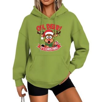 Generic Sweat &agrave; capuche imprim&eacute; graphique pour femme, motif &eacute;lan surdimensionn&eacute;, chandail &agrave; capuche, v&ecirc;tements dautomne et dhiver, pour voyage, Vert, XL