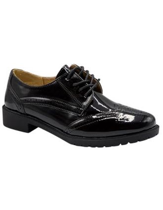 Primtex Derbies femme noires vernies semelle interieure cuir baskets elegantes talon carre a motifs - Noir - Taille 36 EU