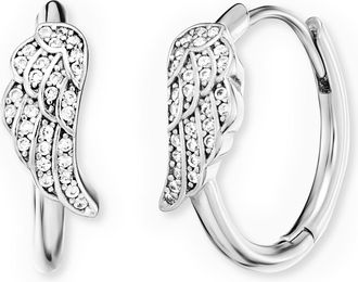 Engelsrufer Damen Creolen mit Engelsflügel aus Sterling Silber in silber- besetzt mit 56 weißen Zirkonia Steinen - Clipverschluss - nickelfrei