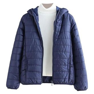 Generic Doudoune l&eacute;g&egrave;re &agrave; capuche pour femme, manteau dhiver matelass&eacute; et rembourr&eacute;, fermeture &eacute;clair int&eacute;grale, chaude, avec poches, bleu marine, taille L