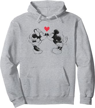 Disney Mickey Mouse and Minnie Sketch Kiss Valentines Day Pullover Hoodie