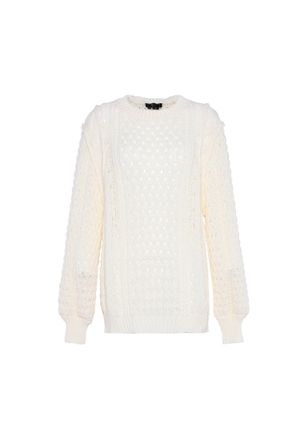 Faina Damen Temperament hohl Out Design Strickpullover Pullover WOLLWEISS Größe M/L