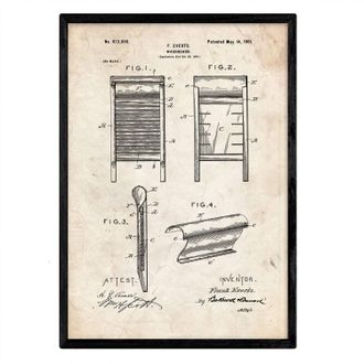 Nacnic Vintage Waschbrett Patent Poster 4-er Set. Vintage Stil Wanddekoration Abbildung von Haushalt, Kleidungen und alte Erfindungen. Verschiedene geometris