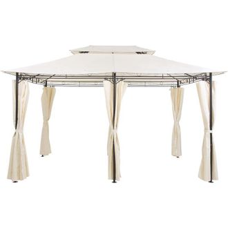 Beliani Beliani - Tonnelle Pavillon de Jardin Rectangulaire Beige avec Rideaux Pratiques et Structure en Acier Look El&eacute;gant pour Ext&eacute;rieur Moderne