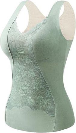 Generic Ensemble de sous-vêtements thermiques pour femme - En laine et soie - Avec coussinets de poitrine - Ensemble thermique pour femme - Vert - Taille XXXL