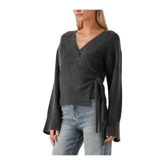 Second Female Grauer Strick Wickel Cardigan - - Knitwear - Damen - Grau - L