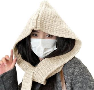 Generic &Eacute;charpe cor&eacute;enne pour femme de haute qualit&eacute; pour lhiver - &Eacute;charpe polyvalente avec capuche - Bonnet de chat avec oreilles, beige, taille unique