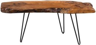 M2 Kollektion Tallus Couchtisch - Massives Teakholz, 100 x 40 x 40 cm I Naturbelassen I Schwarze Metallbeine I Einzigartiges Unikat, Braun