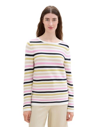 Tom Tailor Damen 1016350 Pullover, 37065 - Green Knit Stripe Design, XL EU