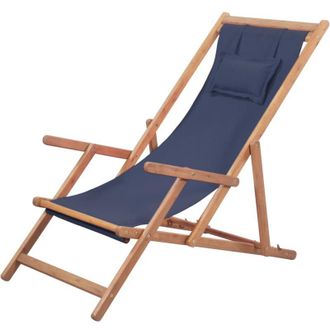 vidaXL Strandstuhl Klappbar Stoff und Massivholz Blau - Vidaxl