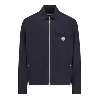 Moncler Homme, Vestes, Bleu, Taille: XL Veste Chemise Gabardine en M&eacute;lange de Coton