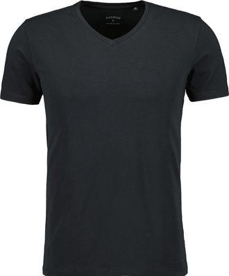 Ragman Herren T-Shirt V-Ausschnitt Uni, Body fit Schwarz-009, L