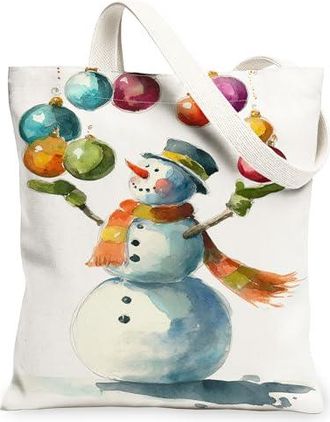Generic Sacs fourre-tout en toile motif bonhomme de neige color&eacute;, sacs de courses r&eacute;utilisables, amusants, festifs, l&eacute;gers et lavables pour cadeaux, plage, vo
