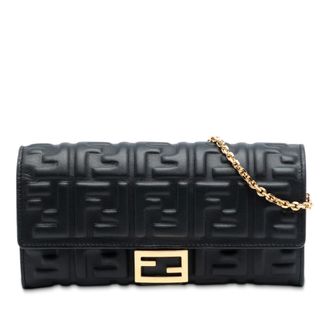 Fendi Black Zucca Embossed Nappa Baguette Continental Wallet With Chain