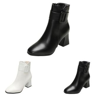 Generic Bottines pour femme, bout carr&eacute;, en cuir verni, bottines courtes &agrave; talons hauts avec fermeture &eacute;clair lat&eacute;rale, tendance, l&eacute;g&egrave;res et confortables, ave