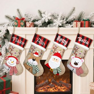 Generic Weihnachtsstrumpf mit Weihnachtsmann/Schneemann/Elch/Bärenmann, personalisierbar, 45,7 cm, personalisierbar, groß, Familien-Weihnachtsstrumpf für Baue