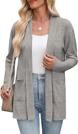 Zeagoo Cardigan élégant pour femme - Cardigan léger et décontracté - Gris clair - Taille L