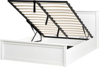 Beliani Bett mit Stauraum Kiefernholz LAMBRES 140 x 200 cm Wei&szlig;