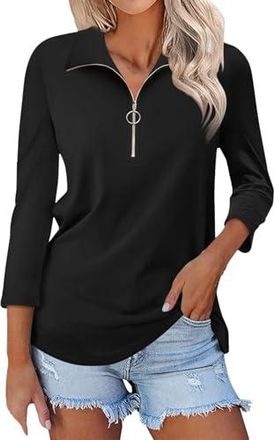 Generic Polo pour femme - Grande taille - Manches longues - Revers et fermeture éclair - Couleurs contrastées - Polo de golf en piqué - Pour sport de plein ai