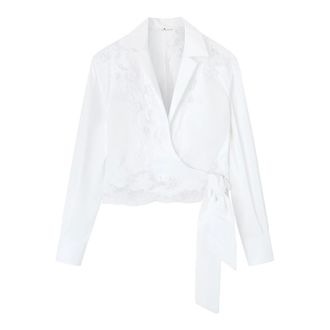 Ermanno Scervino Femme, Blouses et Chemises, Blanc, Taille: 40 FR Chemise Blanche Crois&eacute;e en Popeline avec Dentelle