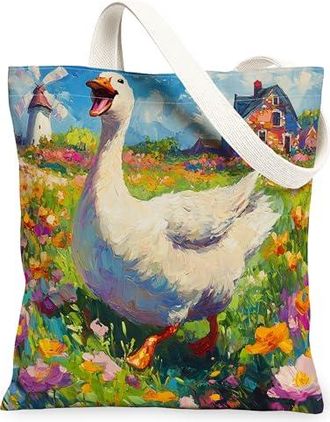Generic Sac fourre-tout en toile de volaille de printemps pour le shopping, 33 x 38 cm, sac d&eacute;picerie r&eacute;utilisable pour femme, motif floral, ferme, plage, pei