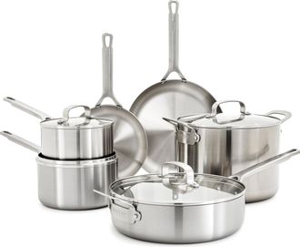 GreenPan x Bobby Flay 10-teiliges Edelstahl-Kochgeschirr-Set, dreilagige, mehrschichtige T&ouml;pfe und Pfannen, professionelle Qualit&auml;t, ofen- und grillfest bis 31