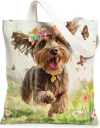 Generic Sac fourre-tout en toile avec pointeur allemand pour le shopping, 33 x 38 cm, motif papillon amusant, sac d&eacute;picerie r&eacute;utilisable pour femme, motif de 