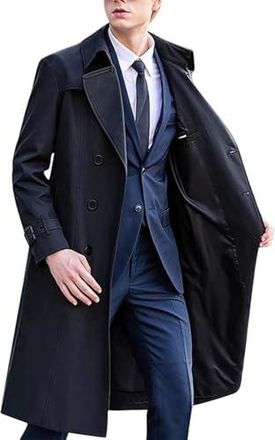 Generic Trench pour homme - Coupe ajustée - Double boutonnage - Style décontracté - Avec poches - Veste longue à revers cranté, bleu marine, XL