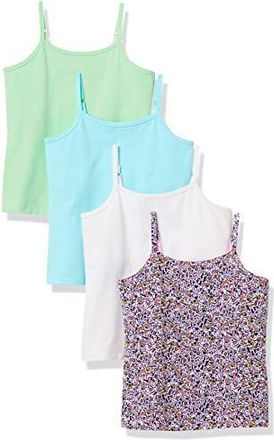 Amazon Essentials Caraco à Superposer Fille, Lot de 4, Blanc/Bleu/Lilas Imprimé Pétales/Vert, 9 Ans
