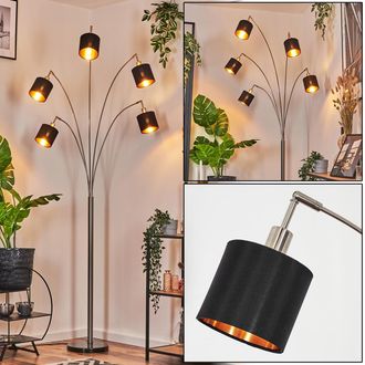 HOFSTEIN Stehleuchte Alsen, moderne Stehlampe mit Marmorfuß aus Metall/Stoff in Schwarz/Nickel-matt/Kupfer, verstellbare Leuchte mit Fußschalter, E14, Wohnzimm