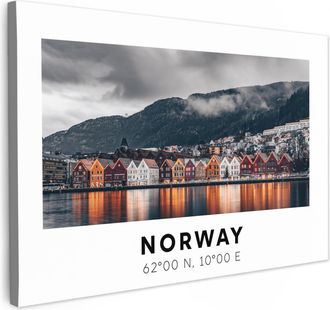 MuchoWow © Leinwandbild 90x60 cm Dekoration Wohnzimmer Bilder Aufhängen Wall Decoration Living Room Wohnungs Deko Moderne Norwegen - Häuser - See