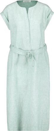 Gerry Weber Damen Kleid aus Baumwolle Leinen Kurzarm Melange wadenlang Gr&uuml;n/Ecru/Weiss Gemustert 46