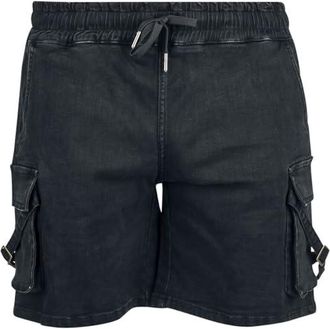 RED by EMP Homme Short en Denim Noir en matière agréablement Douce avec de Nombreuses Poches XL