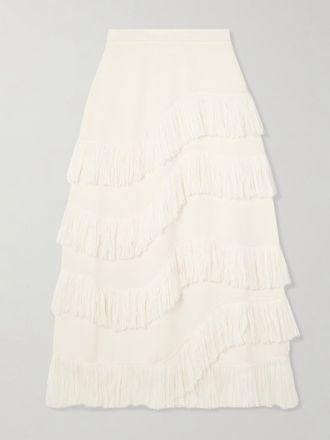 Ulla Johnson Jupe Midi En Laine À Franges Mirena - Crème