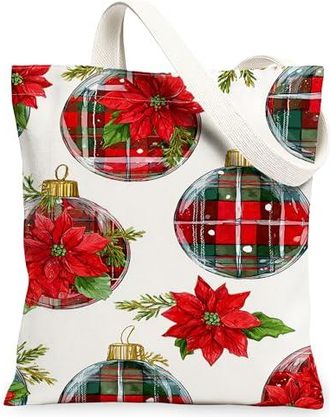 Generic Sacs fourre-tout en toile de vacances, motif floral festif, sacs de courses réutilisables, légers et lavables avec bandoulière pour voyage, plage, 33 