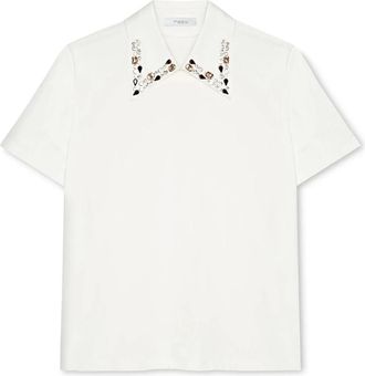 Motivi Femme, Tops, Blanc, Taille: 38 FR T-shirt avec col brod&eacute; et pierres