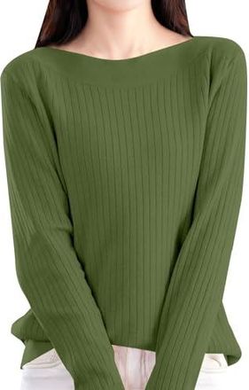 Generic Hauts en polaire pour femme - Pull moelleux pour femme - Pull à col unique - Couleur unie - Pull doux pour la vie quotidienne - Cadeau de Noël, Vert, 