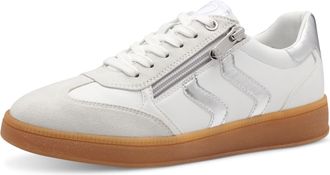 Marco Tozzi Damen Sneaker flach mit Schnürsenkeln Freizeit, Weiß (White/Silver), 36 EU