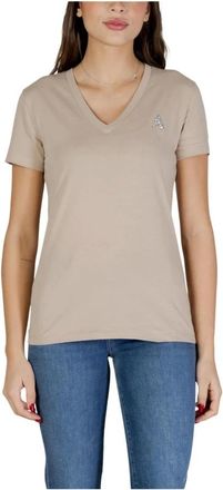 A|X Armani Exchange Femme, Tops, Beige, Taille: 44 FR T-shirt en coton &agrave; col en V et manches courtes