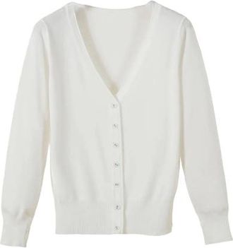 Generic Cardigan court noir en jersey pour femme, manteau de printemps, pull tricot&eacute; mode cor&eacute;enne, blanc, Taille 3XL