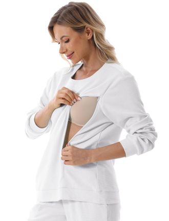 Feoya Schwangere Langarm Stillshirt Umstandsmode Maternity-Shirt Schwangerschaft Baumwolle Rundhals Stilltop Einfarbig Sweatshirt zum Stillen XL