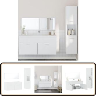 vidaXL 3-tlg. Badmöbel-Set Weiß Holzwerkstoff - Badezimmermöbel - Badmöbel-Set - Holzwerkstoff - Weißer Schrank - Wandmontage