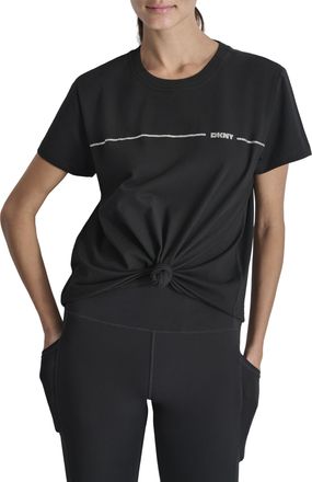 DKNY Womens Rhinestone Stripe Logo Top, Black, Medium